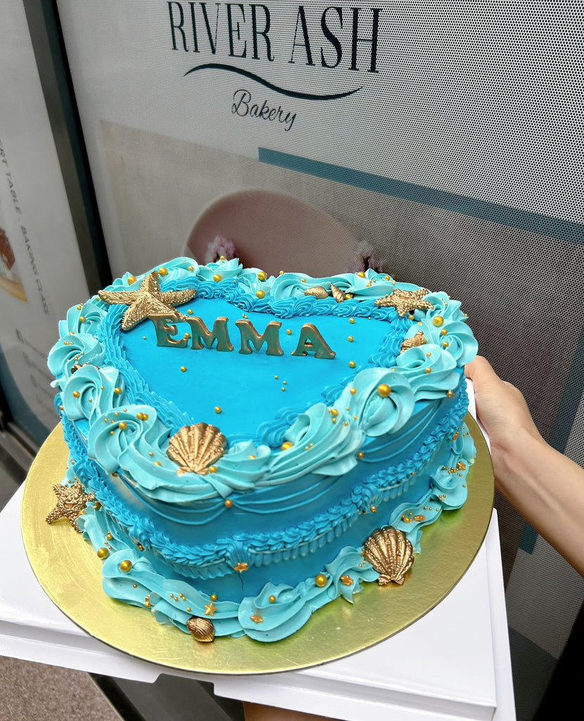 Vintage Heart shape Cake Singapore / Blue Ocean Theme Birthday Cake SG ...