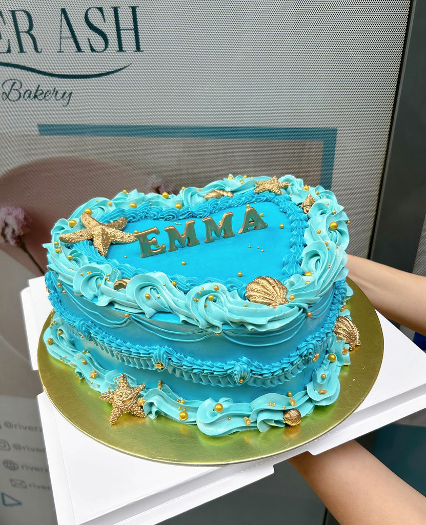 Vintage Heart shape Cake Singapore / Blue Ocean Theme Birthday Cake SG ...