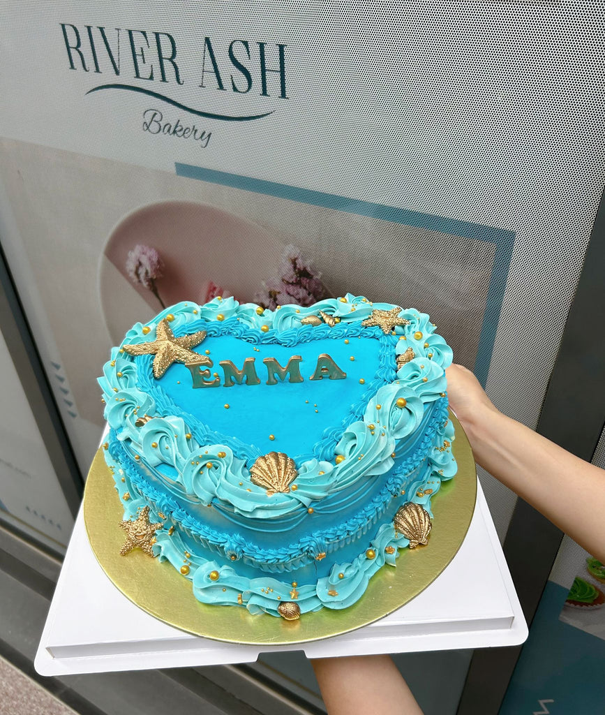 Vintage Heart shape Cake Singapore / Blue Ocean Theme Birthday Cake SG ...